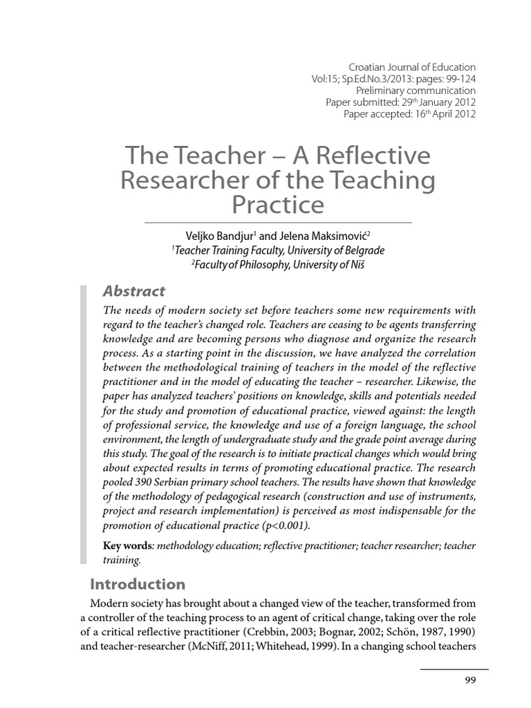The Teacher a Reflective Researcher of t | PDF | Teachers | Methodology