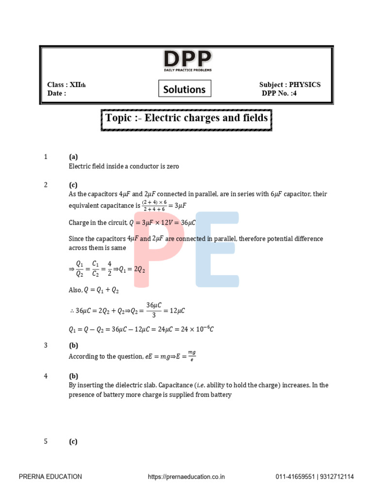Physics DPP for Class XII Students | PDF | Capacitance | Capacitor