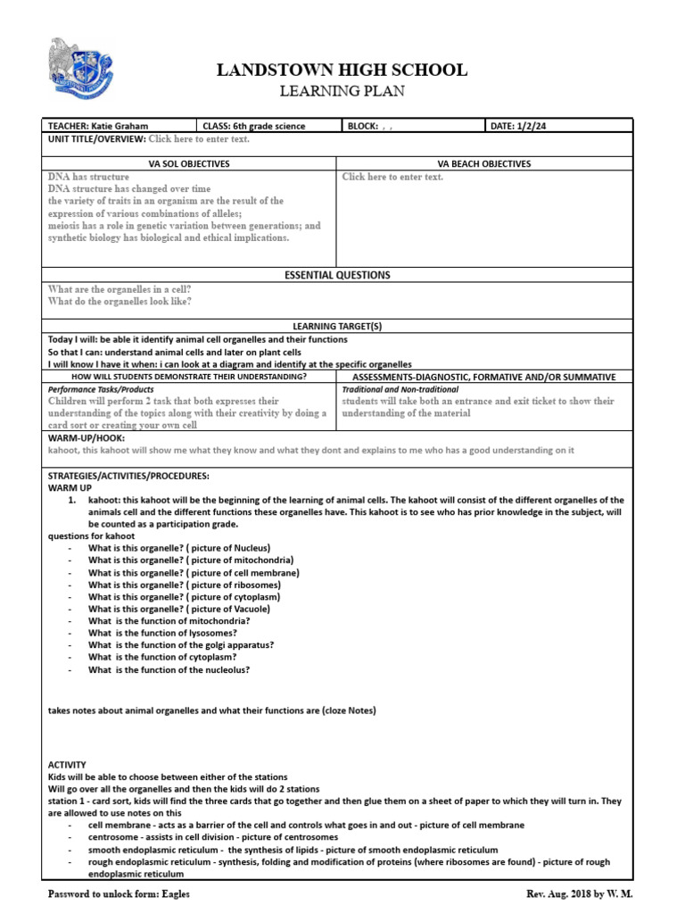Kathryn Graham - Lhs Learning Plan Template | PDF | Endoplasmic ...