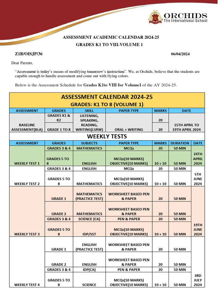 2024-25 Assessment Calendar | PDF | Multiple Choice | Science