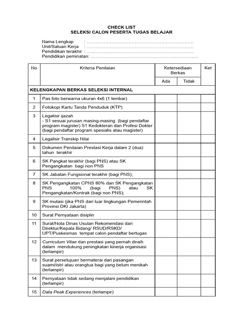 Form Checklist | PDF | Karier & Perkembangan
