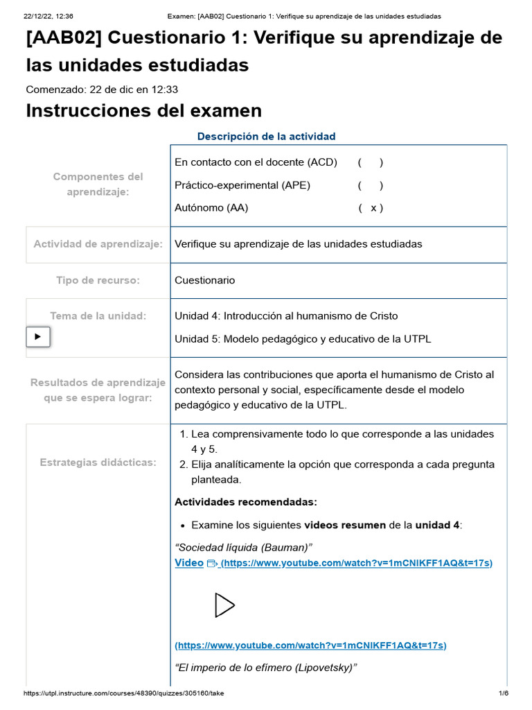 Cuestionario de Humanismo y Educación UTPL | PDF | Plan de estudios ...