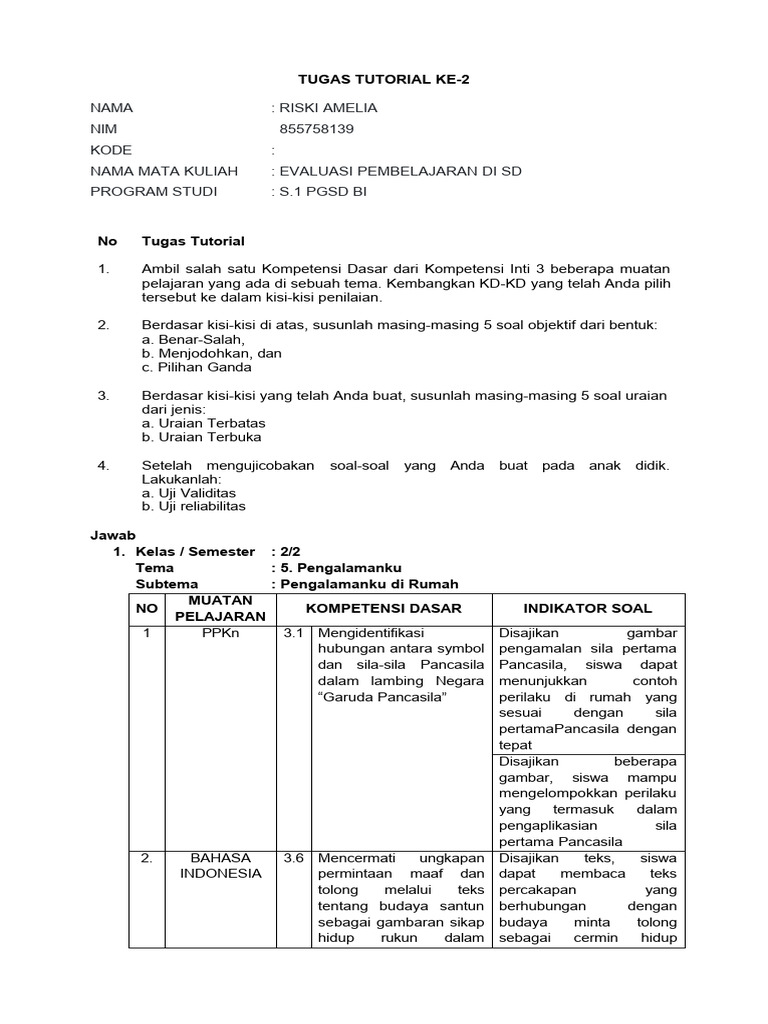 Riski Amelia 855758139 Evaluasi Pembelajaran Tugas 2 | PDF