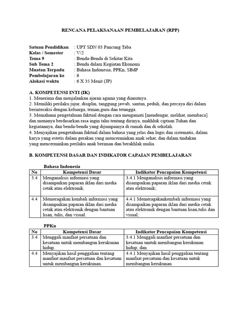 Tugas 1 Pembelajaran Terpadu (RPP) | PDF