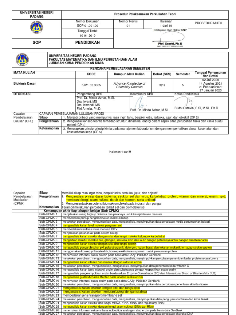 RPS Biokimia | PDF | Sains & Matematika
