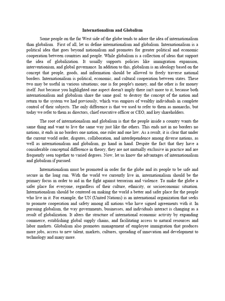 Reaction Paper 4 | PDF | Internationalism (Politics) | Globalization