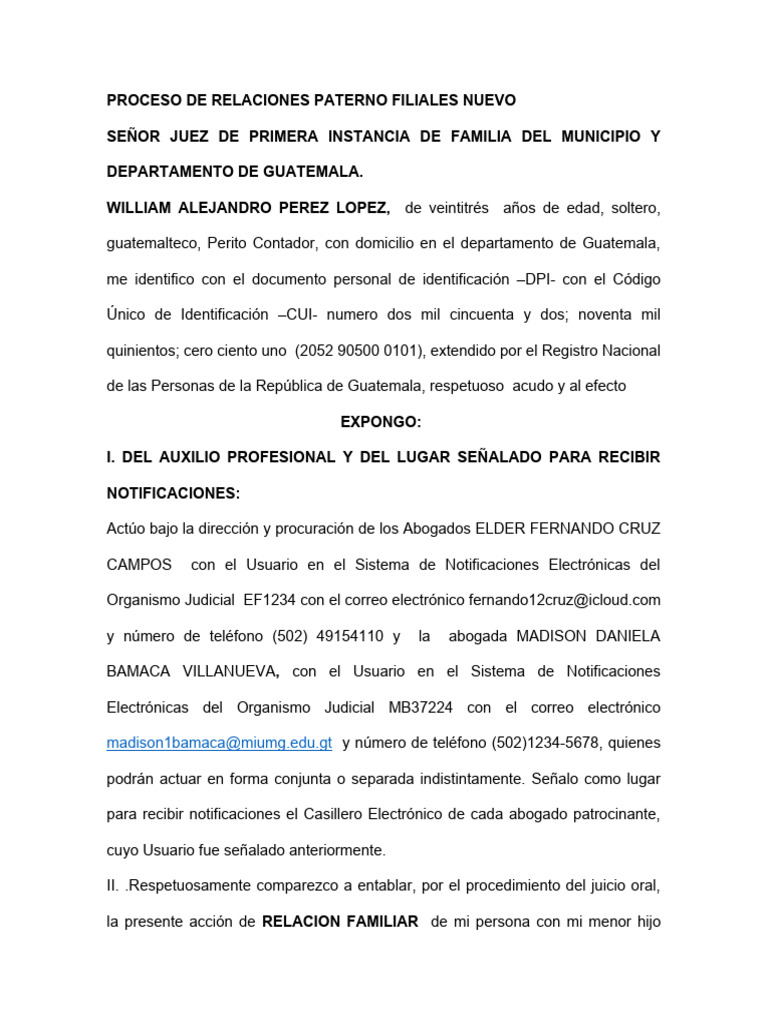Demanda de Relaciones Paterno Filiales | PDF | Convenio europeo de ...