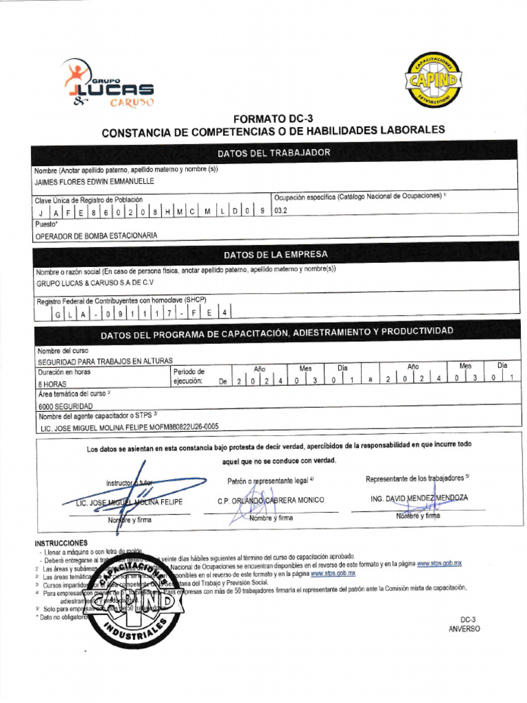 DC3 TRABAJO EN ALTURAS | PDF | Conceptos legales