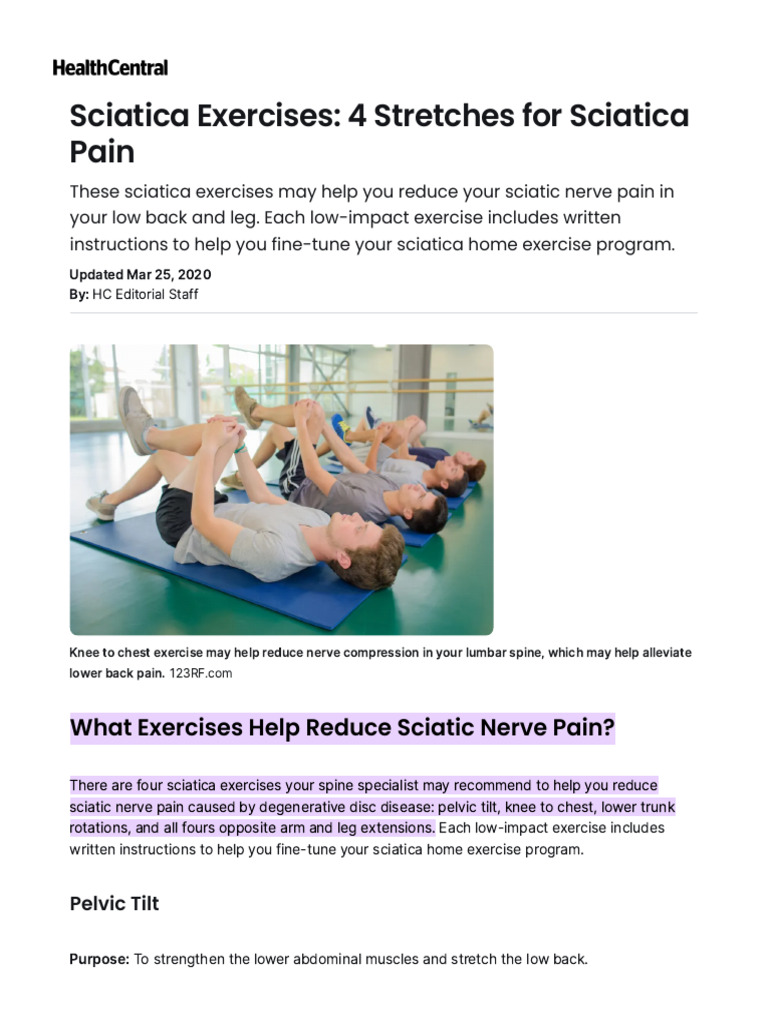Sciatica Exercises - 4 Stretches For Sciatica Pain | PDF | Abdomen ...