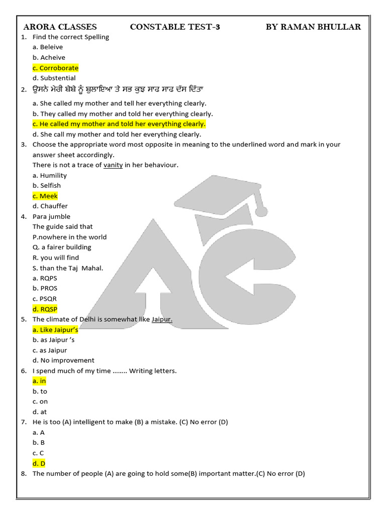 Constable Test 3 (15 May 2024) With Answer | PDF