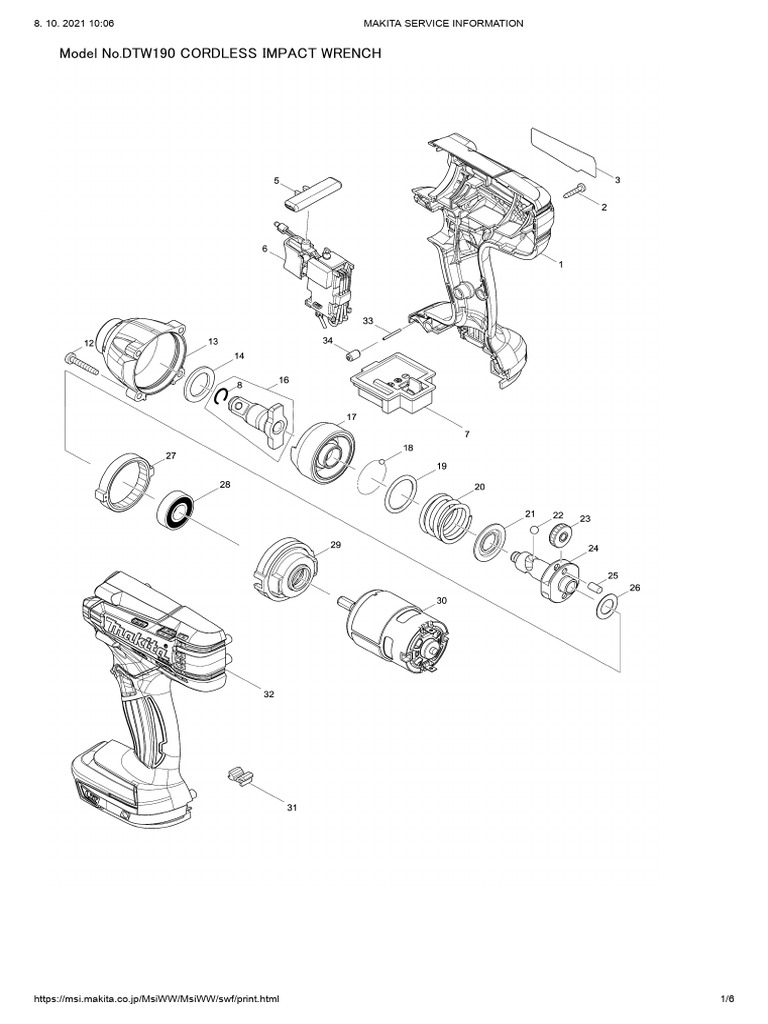 Makita DTW190 Impact Wrench Parts List | PDF