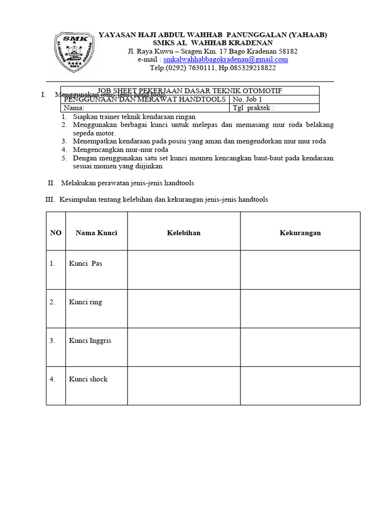 Job Sheet Praktik Handtools | PDF