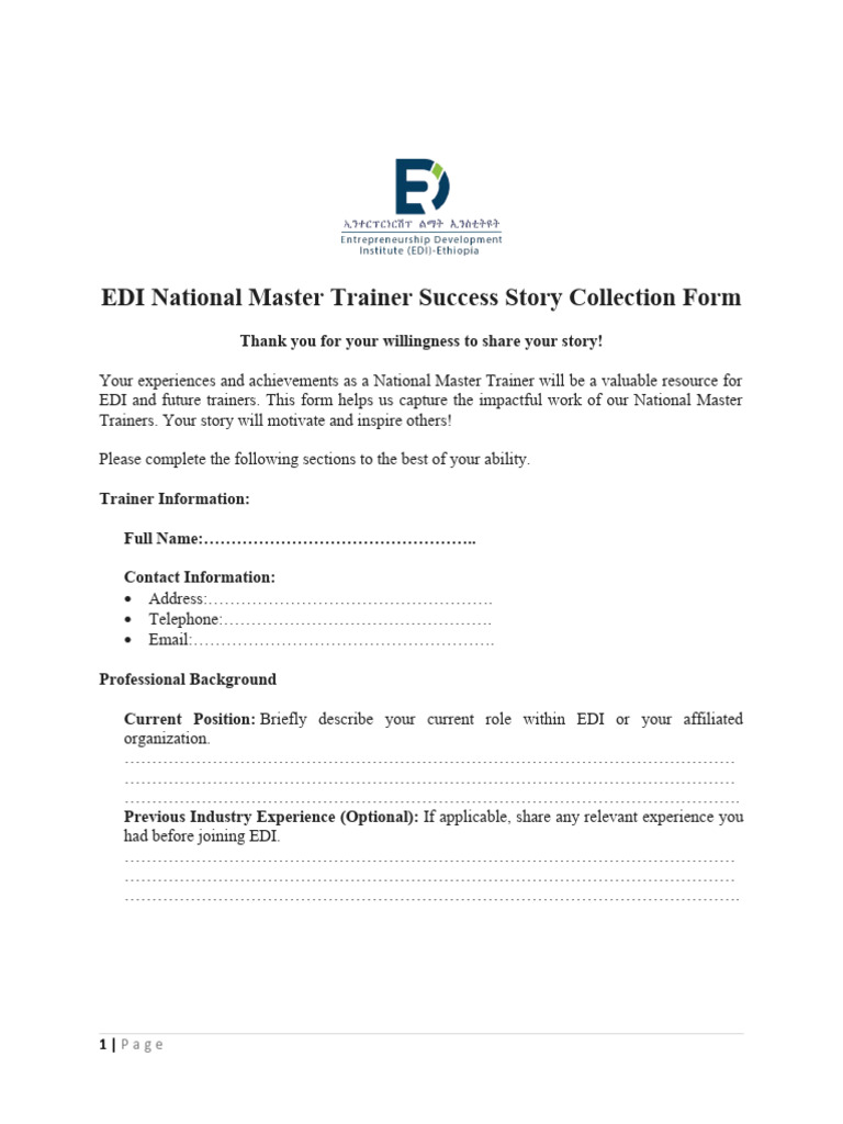 EDI National Master Trainer Success Story Collection Form V2 As of Dec ...