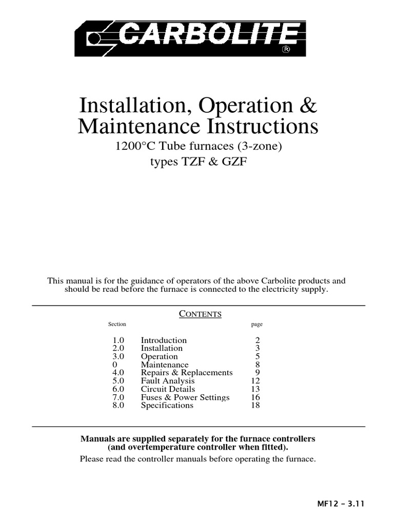 Furnace Carbolite TZF | PDF | Fuse (Electrical) | Vacuum Tube