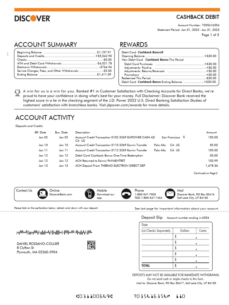 Discoverbank Statement 20230131 6354 | PDF | Credit Card | Transaction Account