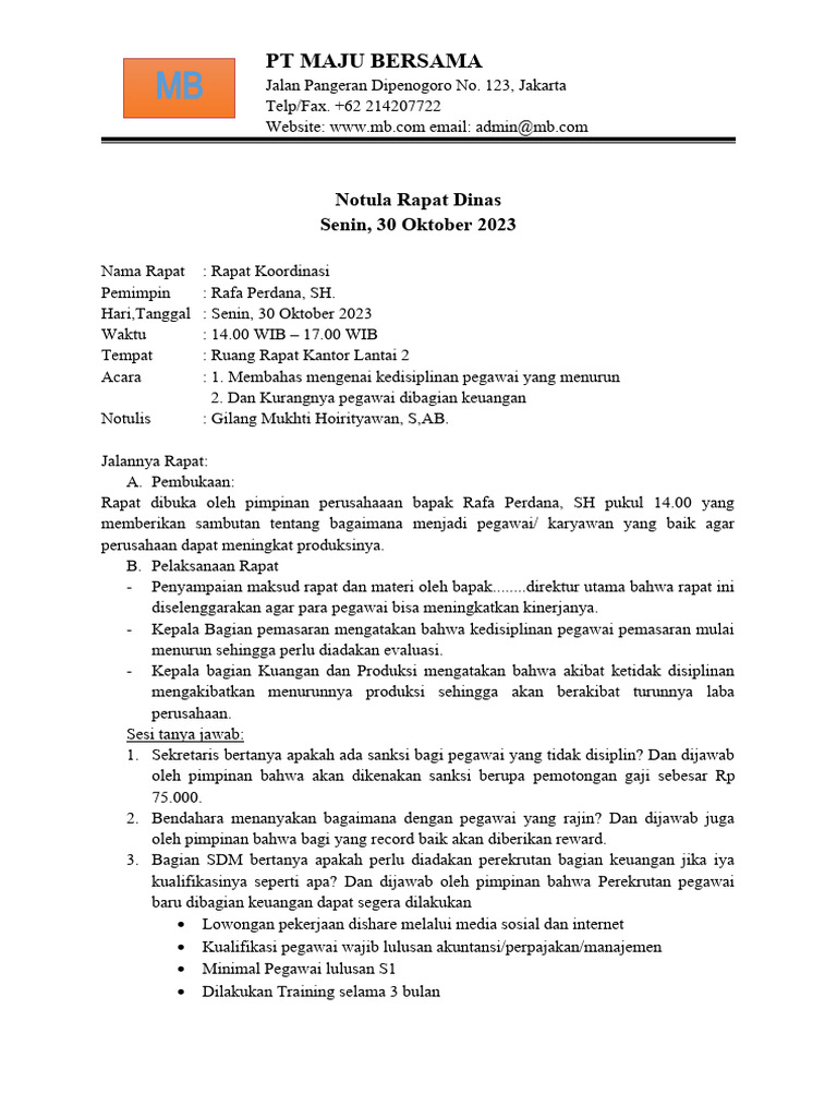 Notulen Hasil Rapat Revisi | PDF