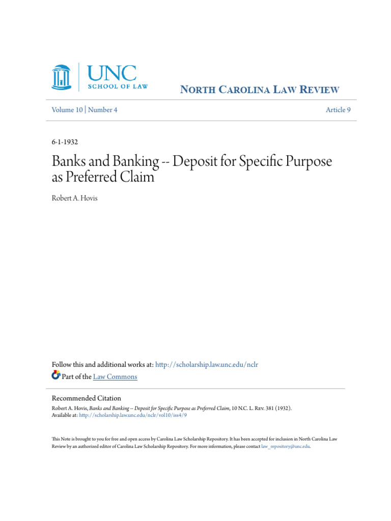 Banks and Banking - Deposit For Specific Purpose As Preferred CL | PDF ...