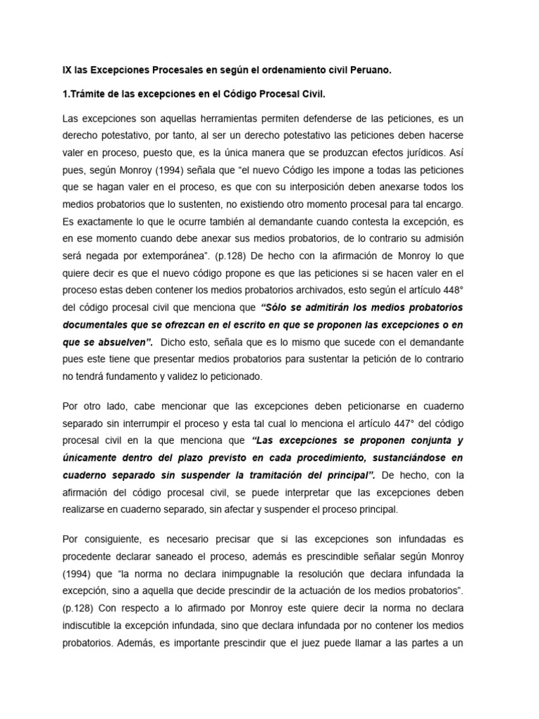 Las Excepciones Procesales IX | PDF | Ley procesal | Demanda judicial