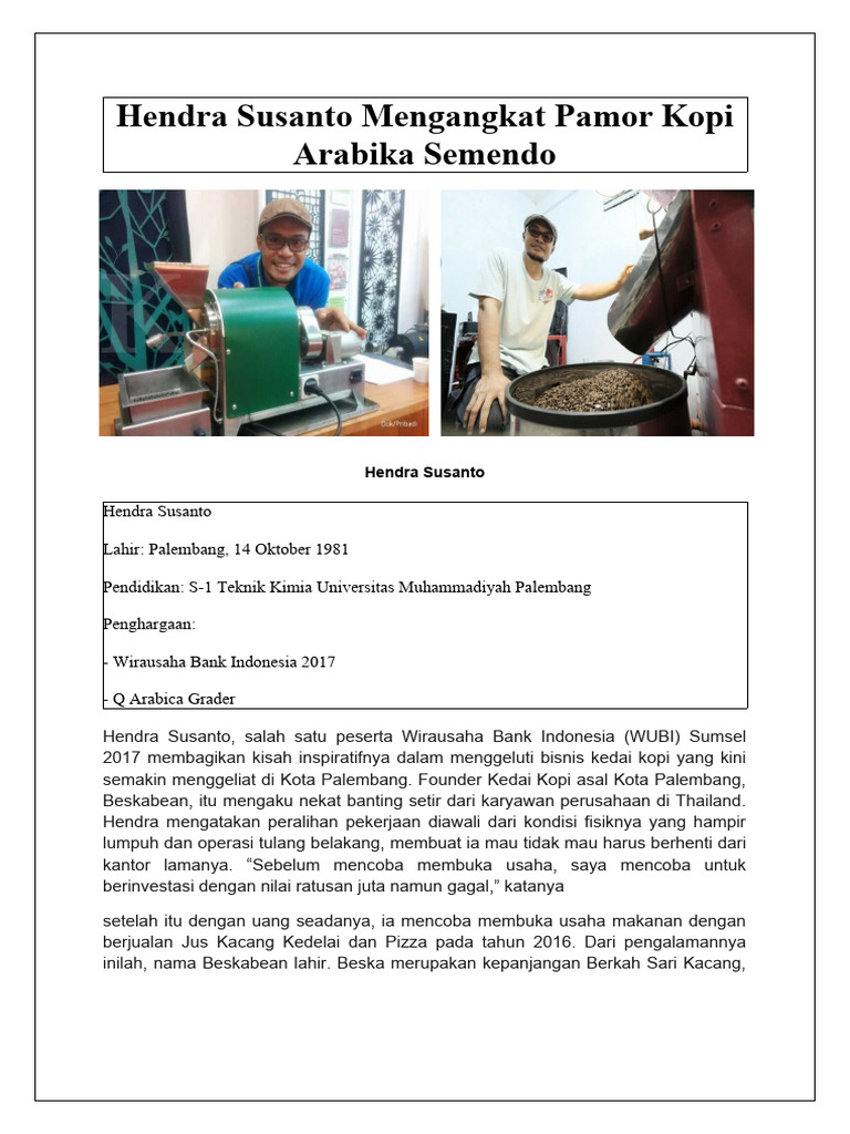Hendra Susanto Mengangkat Pamor Kopi Arabika Semendo Oke | PDF