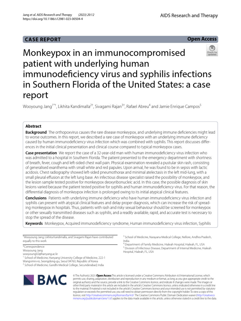 Monkeypox in An Immunocompromised | PDF | Infection | Immunodeficiency