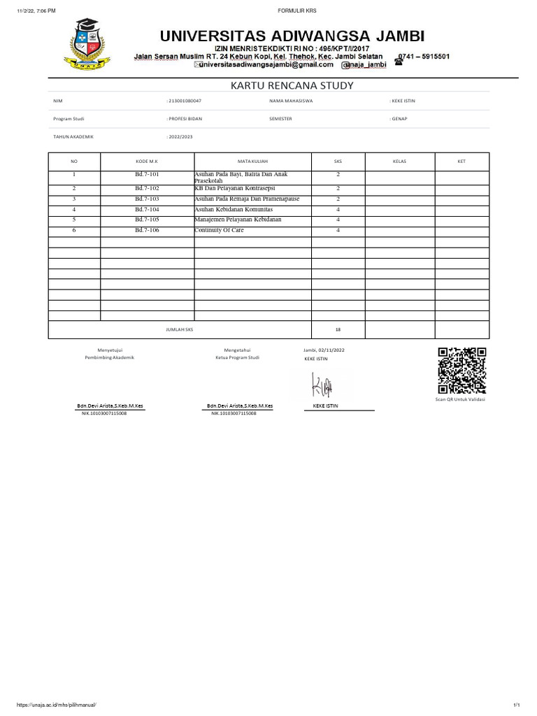Formulir Krs Keke Istin Sem 2 | PDF