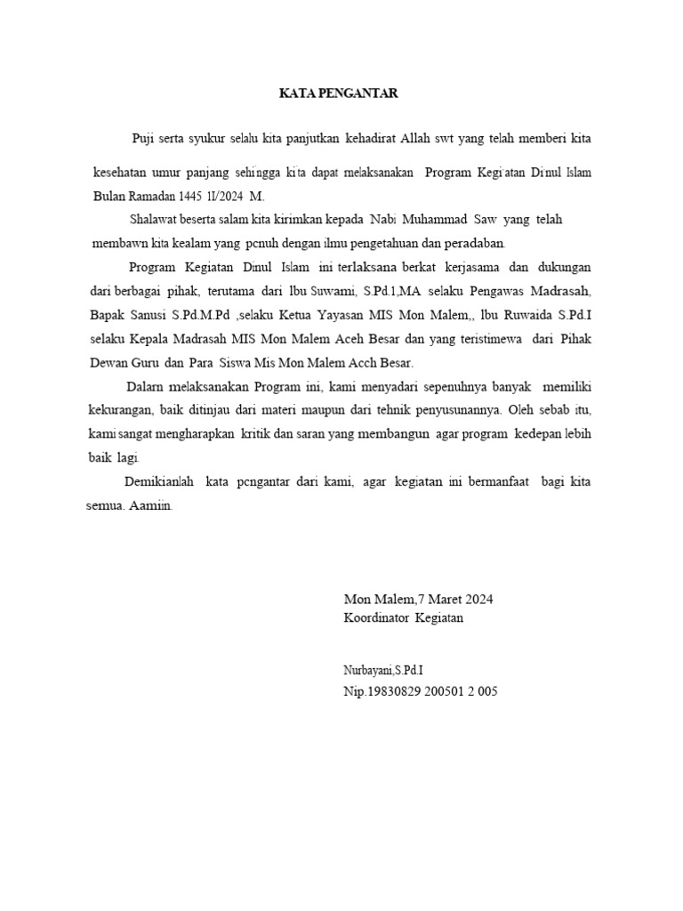Laporan Kegiatan Dinul Islam | PDF