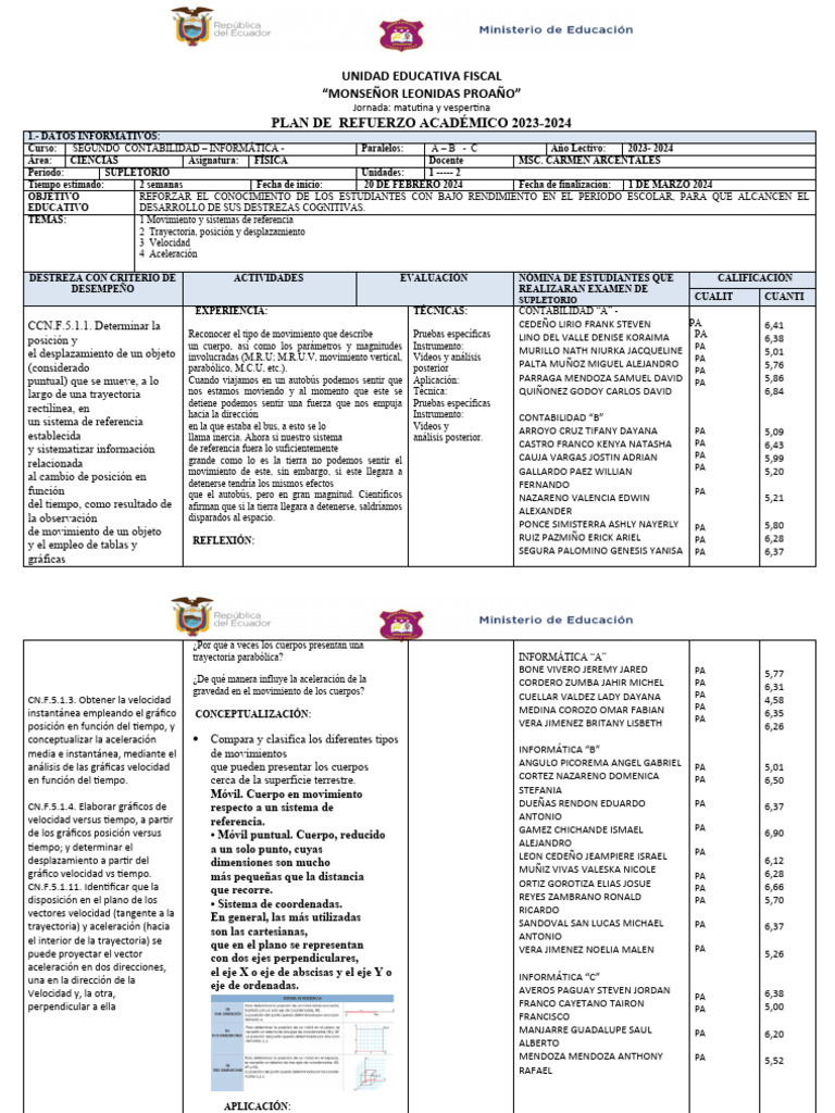 2do - Fisica Planificacion de Refuerzo Academico 2024. | PDF | Sistema de coordenadas ...