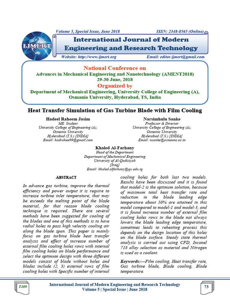 Heat Transfer Simulation of Gas Turbine | PDF | Heat Transfer | Gases