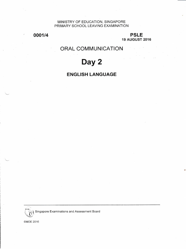 PSLE English 2016 Paper 4 Oral Day 2 | PDF