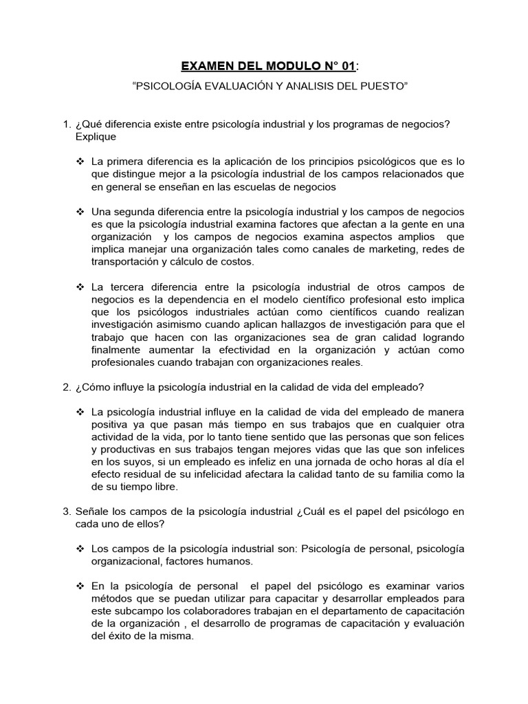 Examen Del Modulo N ° Psicologia Organizacional | PDF | Reclutamiento | Sicología