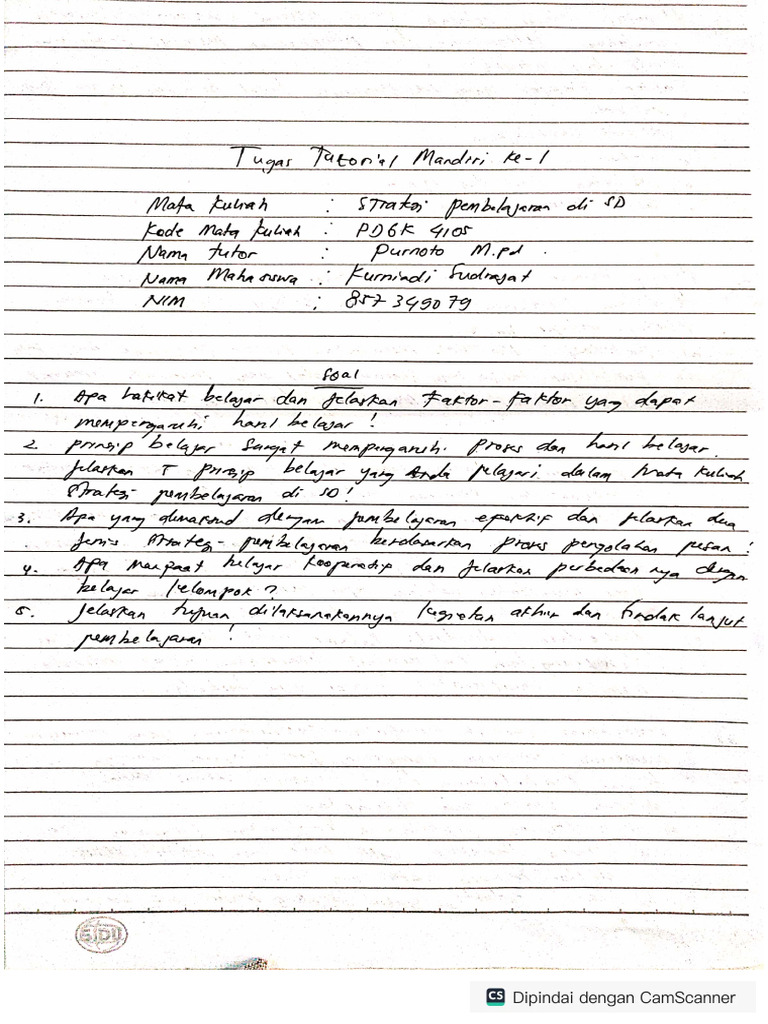 TTM 1 Strategi Pembelajaran Di SD | PDF