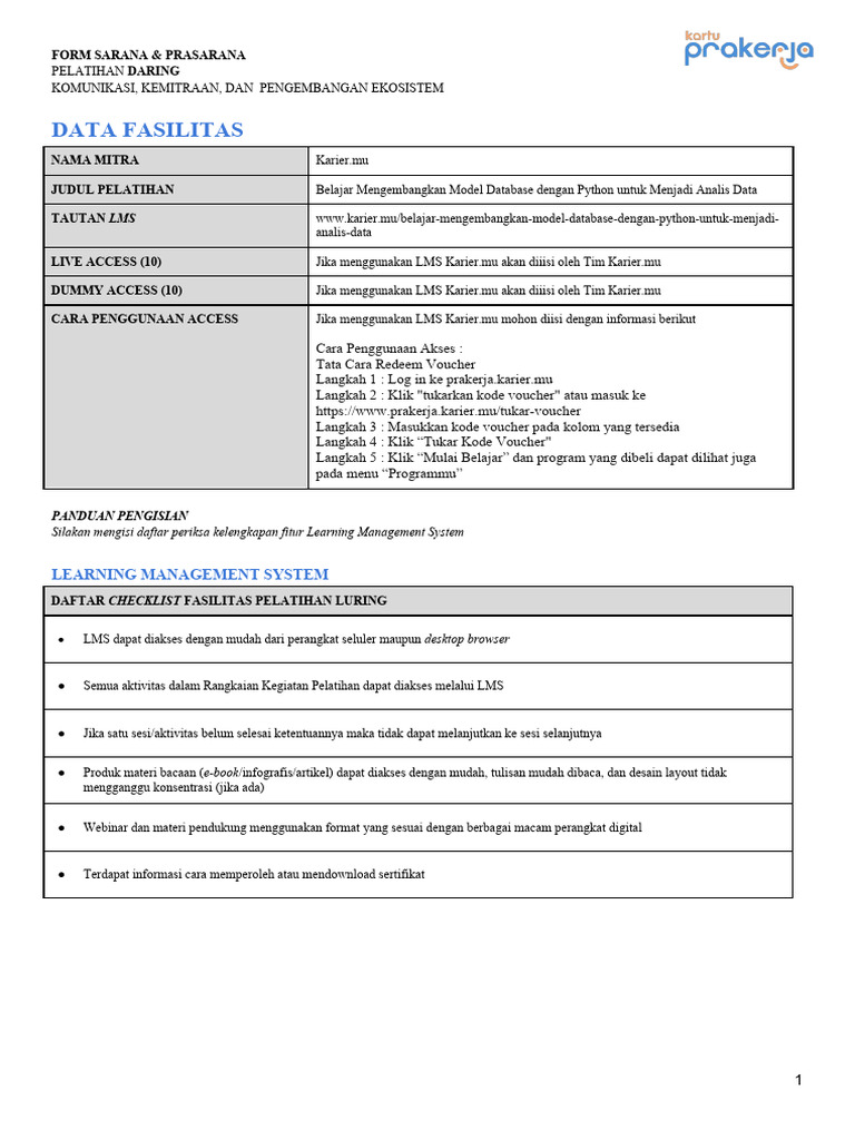 Contoh - SN 2023 - DARING - FSP (FASILITAS & SARANA PELATIHAN) | PDF ...