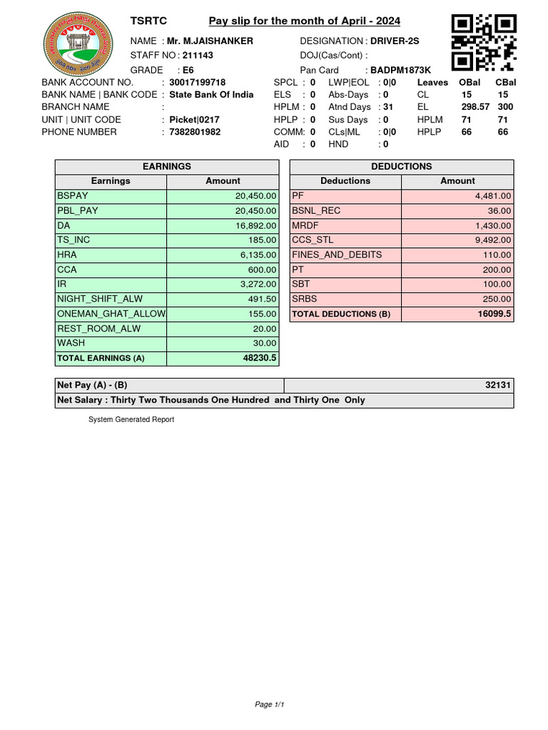 PaySlip - April - 2024-1 | PDF | Payments | Taxes