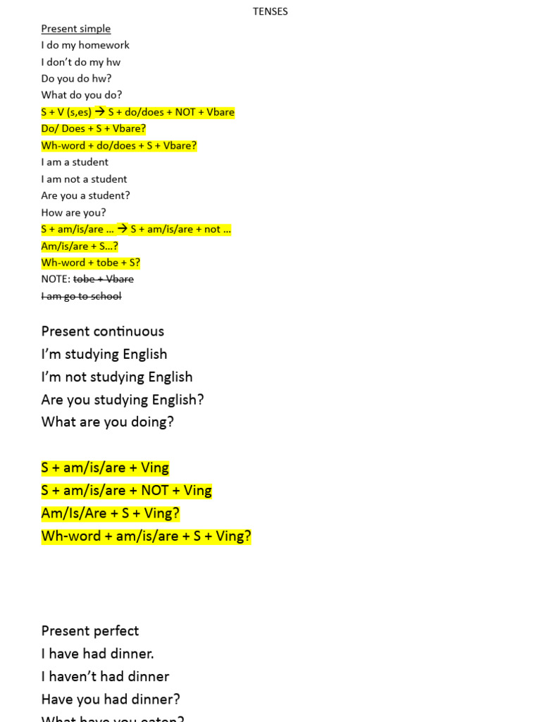 Tenses Pdf Grammar Linguistics