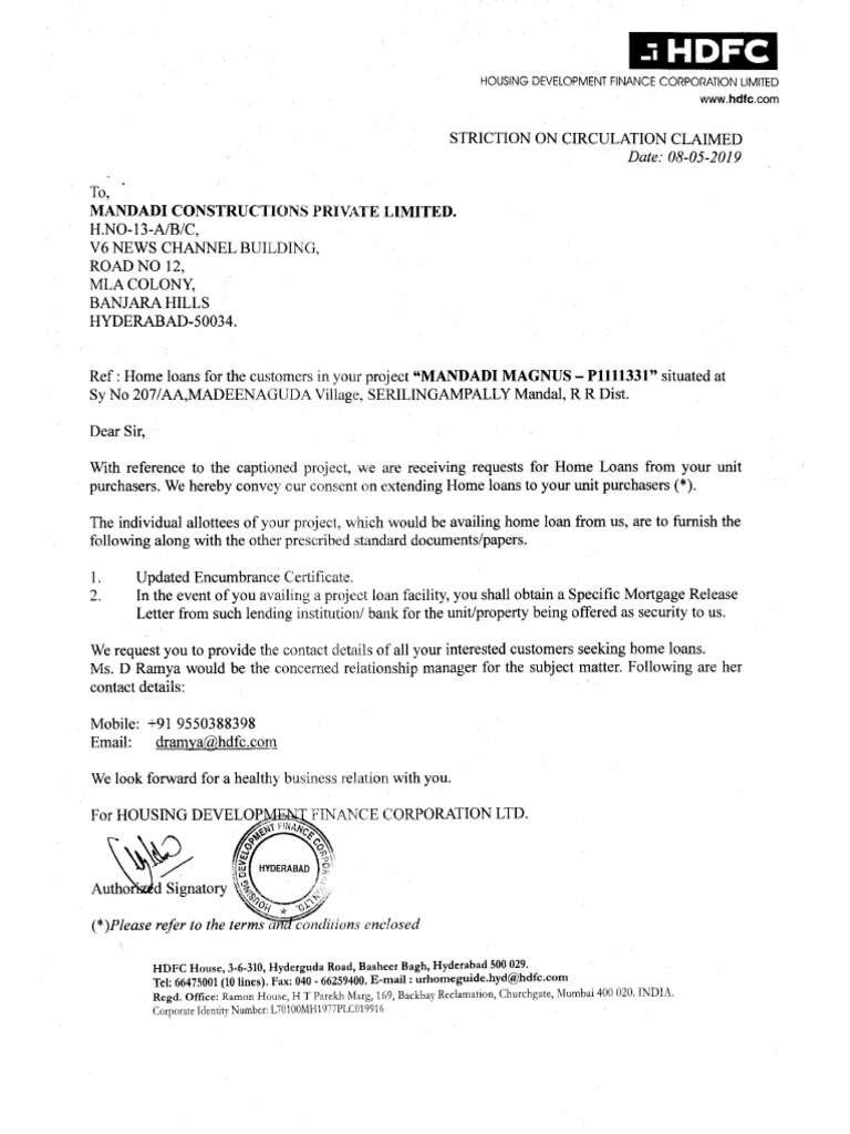 51. Project approval letter from HDFC Bank. | PDF