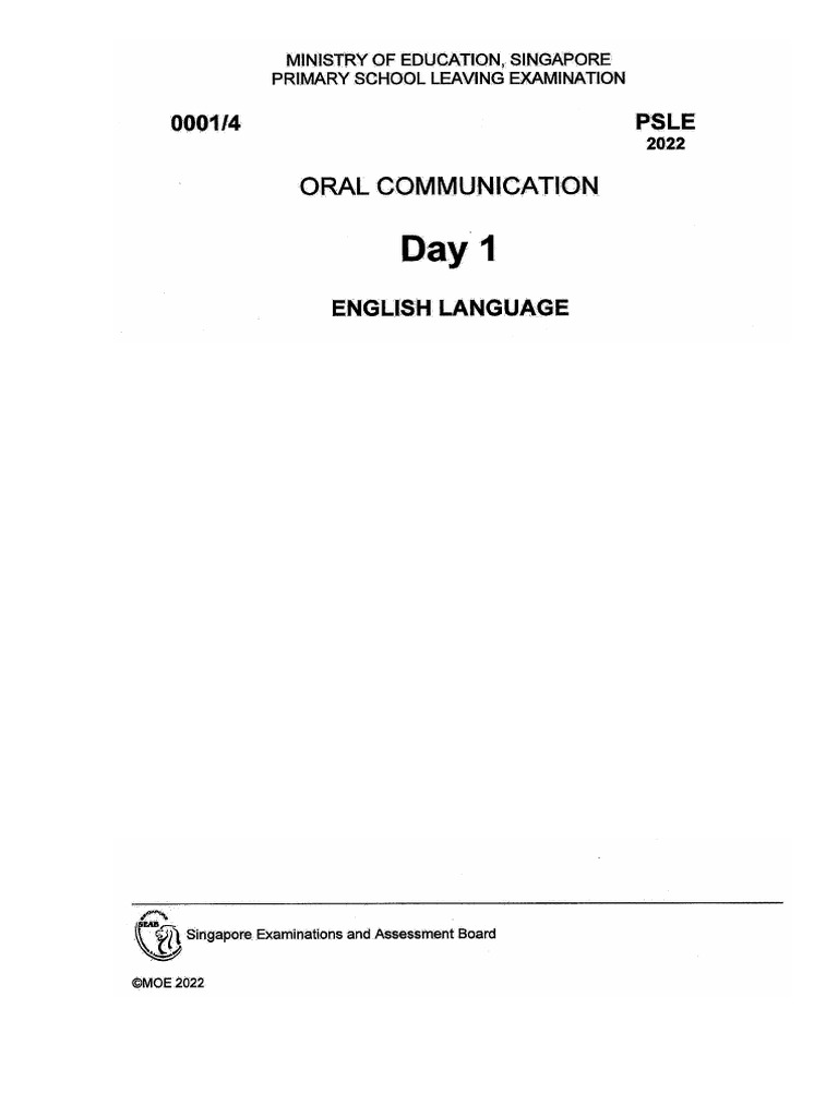 PSLE English 2022 Paper 4 Oral Day 1 | PDF