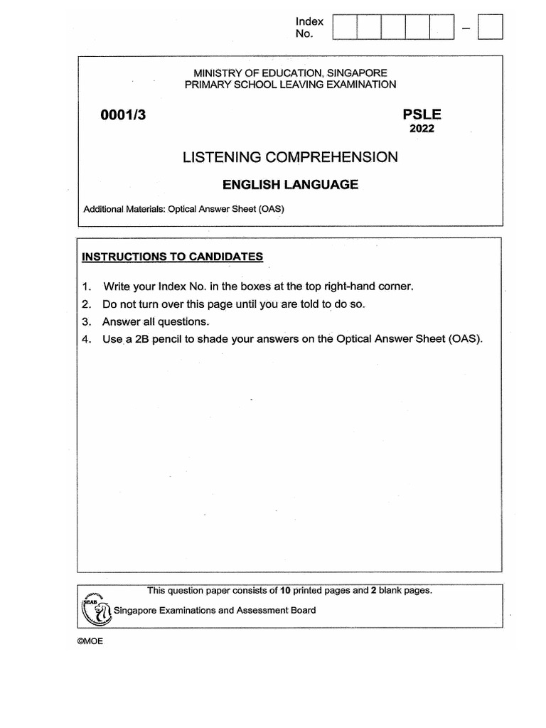PSLE English 2022 Paper 3 Listening | PDF