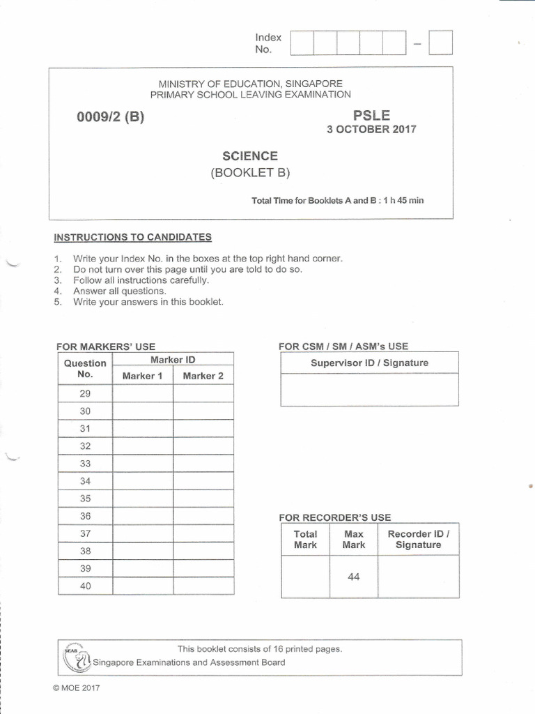 PSLE Science 2017 Booklet B | PDF | Flowers | Plants