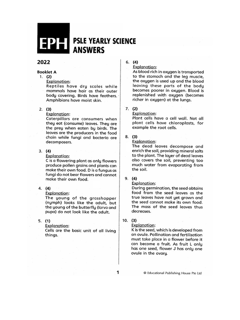 PSLE Science 2022 Answer | PDF