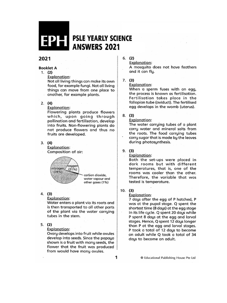 Psle Science 2021 Answer Pdf