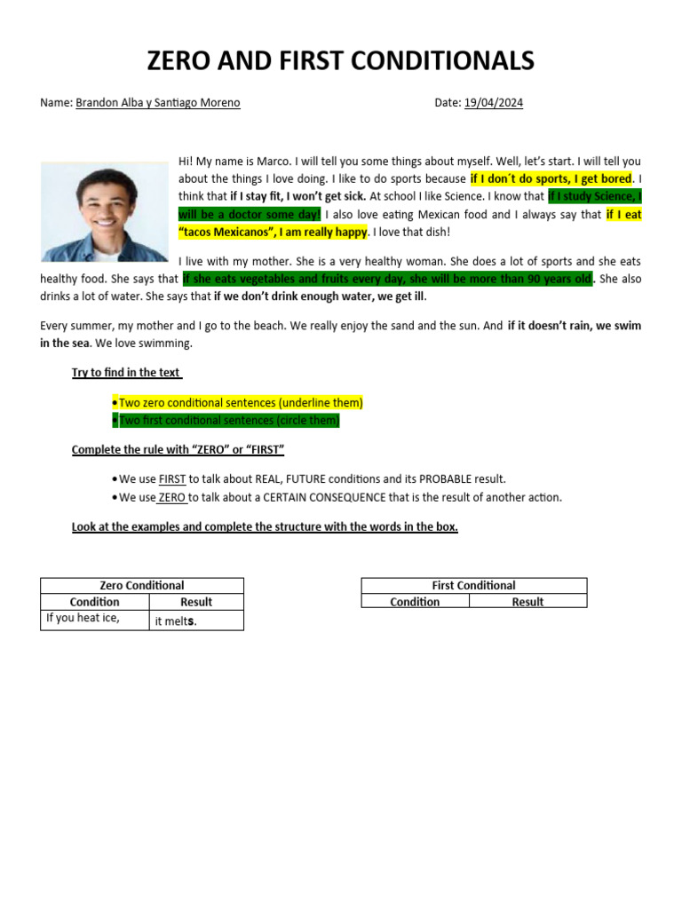Zero and First Conditional Word | PDF