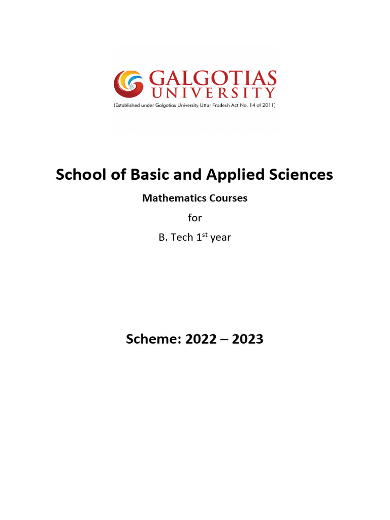 Mathematics - Syllabus - B.Tech - First Year - 2022-23 | PDF | Linear ...