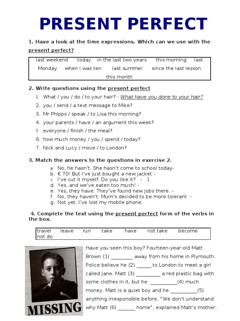 1e. Present Perfect Worksheet | PDF | Languages