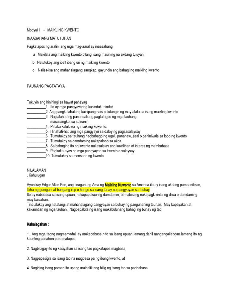 MAIKLING kWENTO | PDF