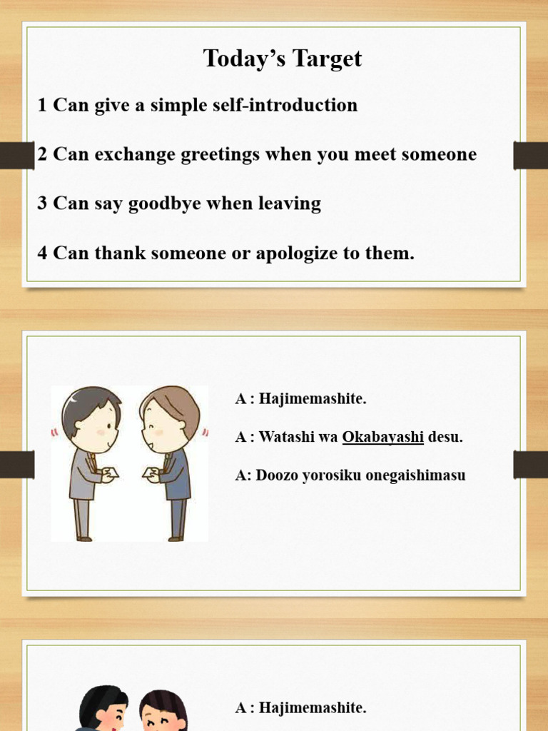 Japanese Grettings 1st Class Presentation | PDF | Self-Improvement