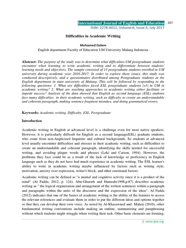 ESL Postgraduate Academic Writing Challenges | PDF | English As A ...