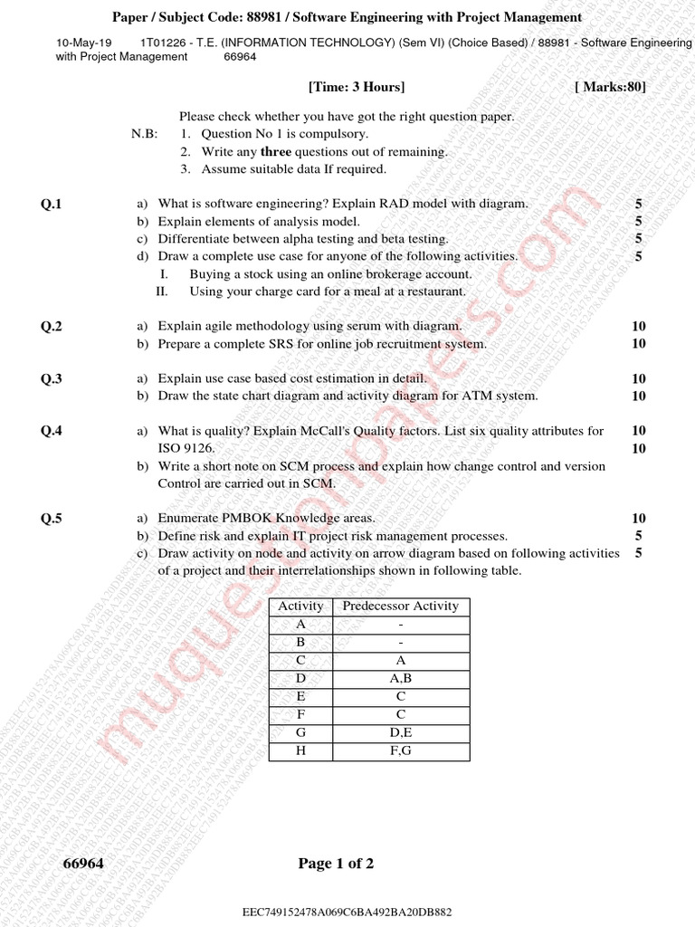 Software Engineering Exam Questions | PDF | Software Engineering | Systems Engineering