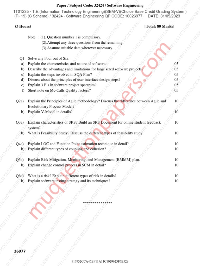 Be - Information Technology - Semester 5 - 2023 - May - Software Engineeringrev 2019 C Scheme ...