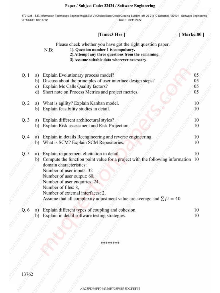 Be Information Technology Semester 5 2022 December Software Engineeringrev 2019 C Scheme | PDF