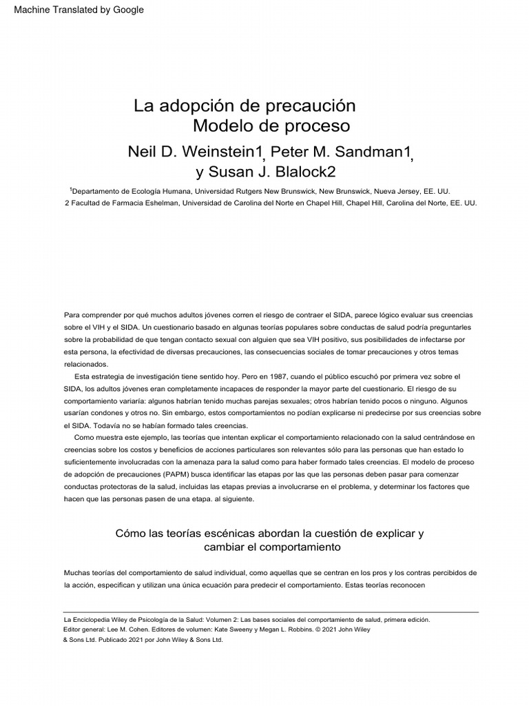 Weinstein2020 - Precaution Adoption Process Model - Chapter | PDF ...